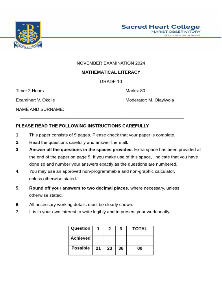Grade 10 Maths Lit Examination 2024 | PDF | Interest | Economies