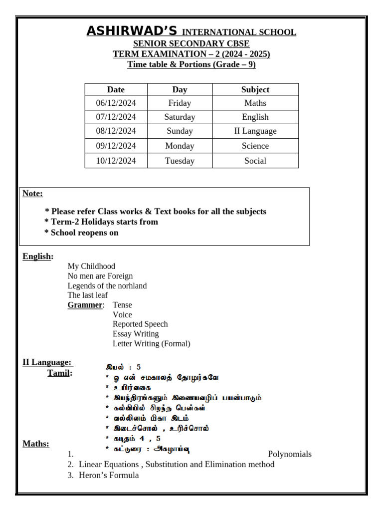 GRADE - 9 Portion Paper | PDF
