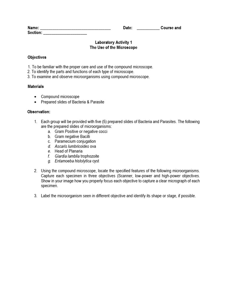 Laboratory Activity 1 Micros | PDF | Microscope | Microscopy