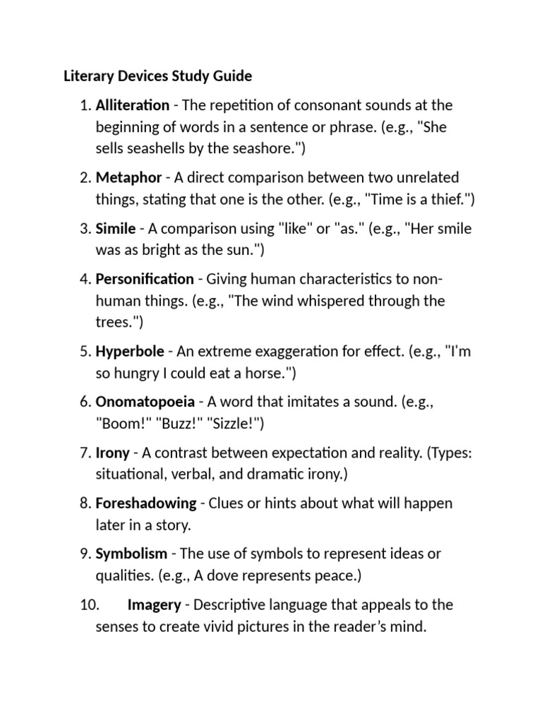 Literary Devices Study Guide | PDF