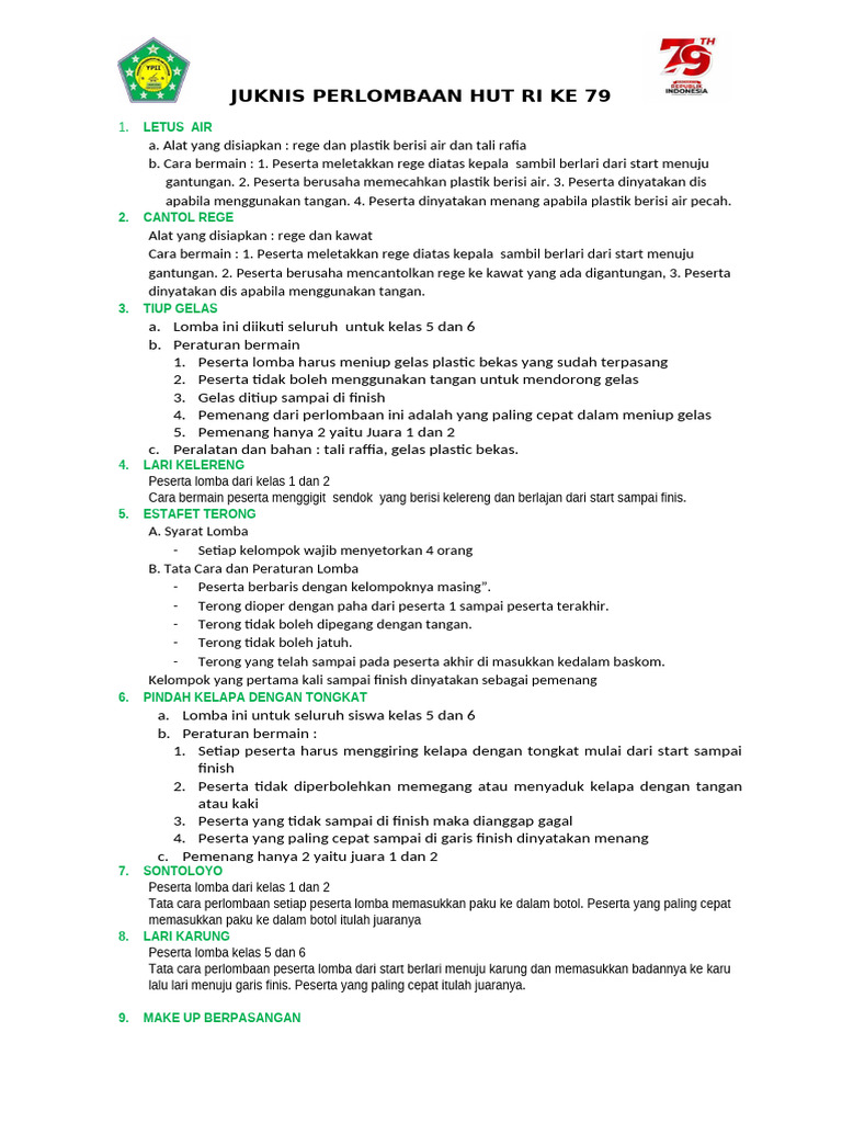 JUKNIS PERLOMBAAN HUT RI KE 79 | PDF