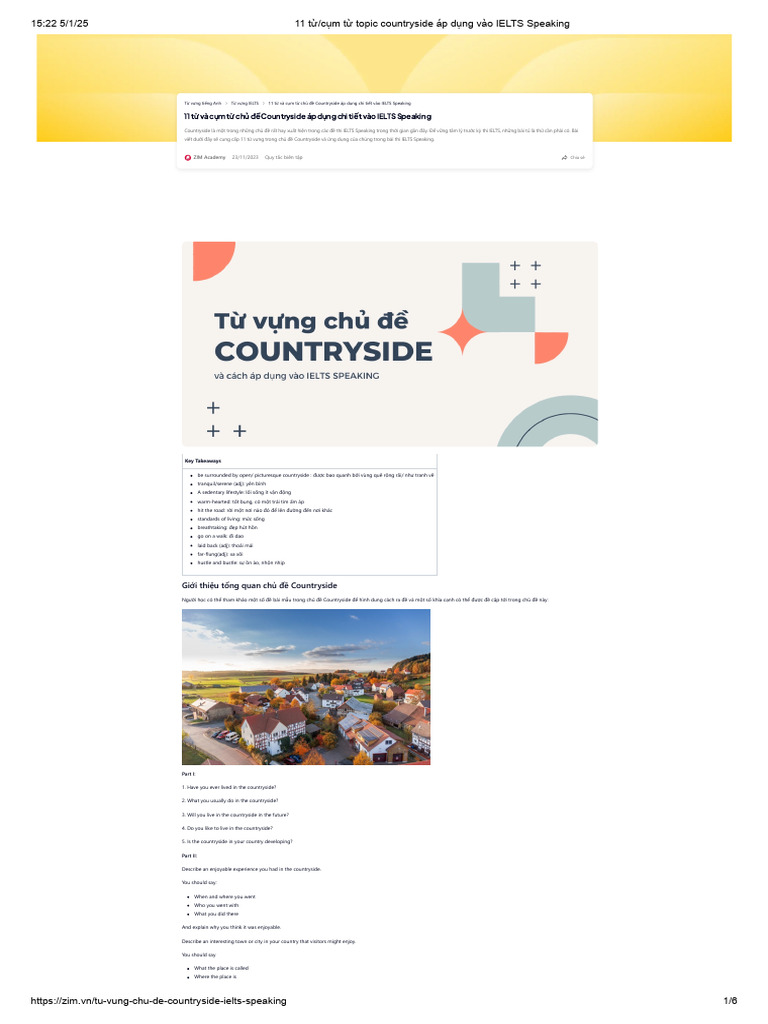 11 T - C M T Topic Countryside Áp D NG Vào IELTS Speaking | PDF