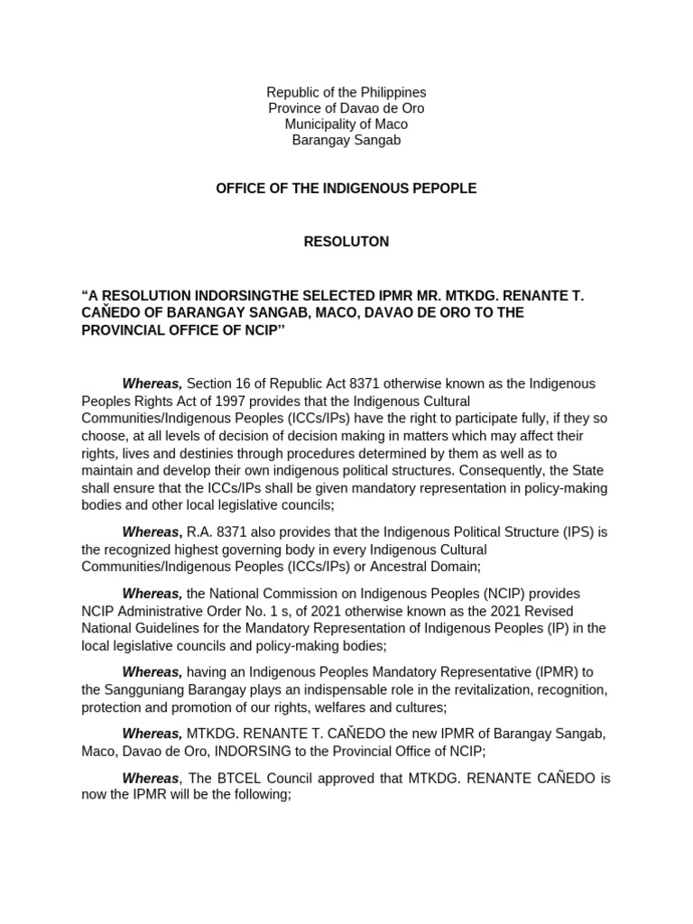 Resolution Endorsing Ipmr | PDF | Philippines | Justice