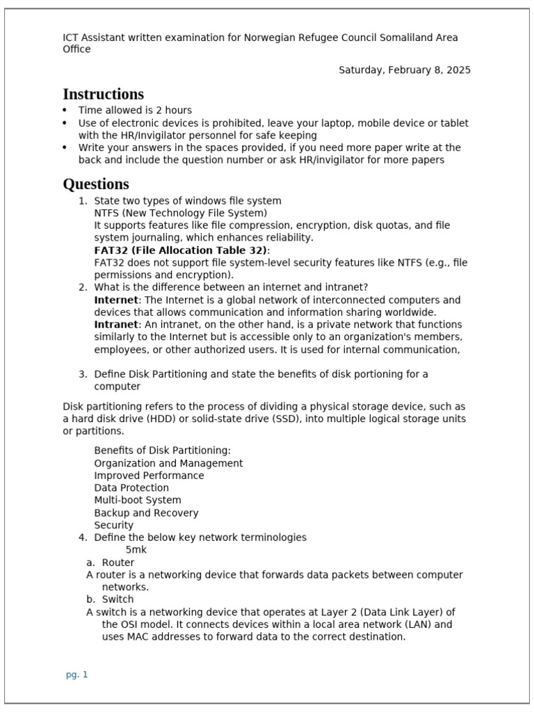NRC ICT Assistant Exam Questions | PDF | Computer Network | Internet ...
