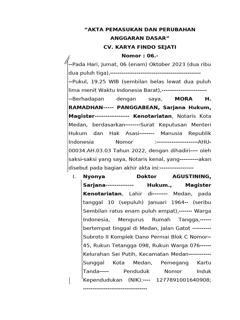 Salinan Akta Perubahan CV | PDF