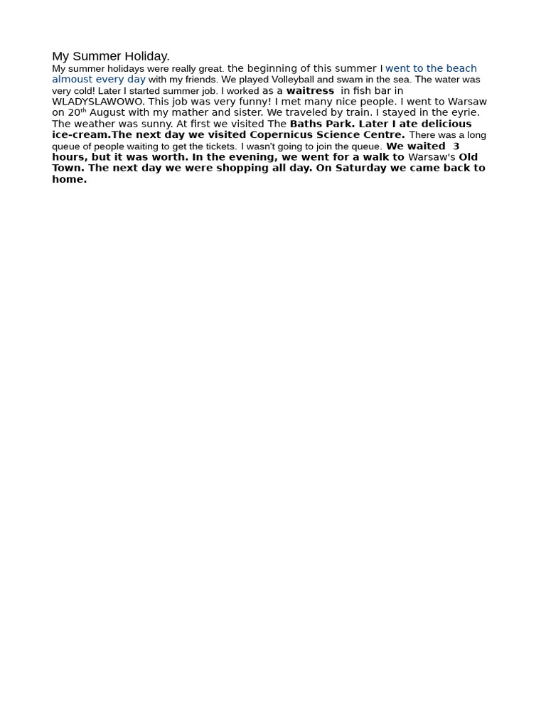 My Exciting Summer Holiday Adventures | PDF