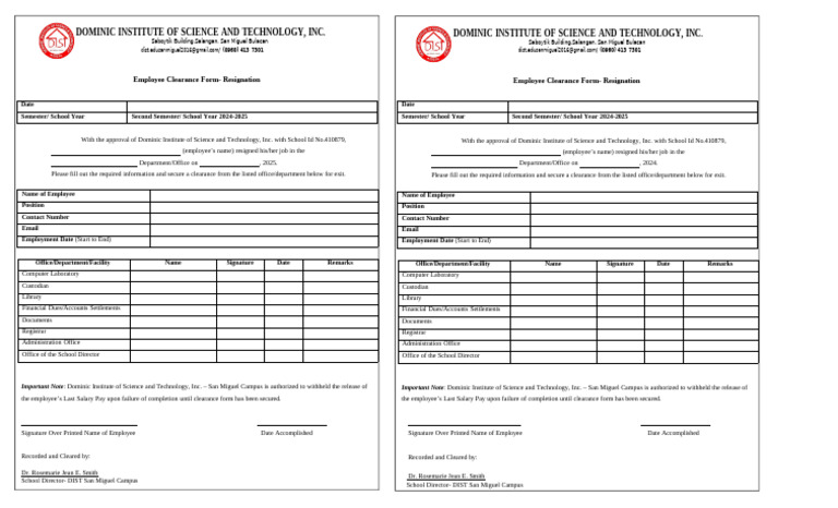 Employee Clearance Form for Resignation | PDF