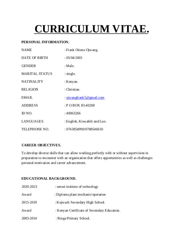 Frank Ojwang's Professional CV | PDF