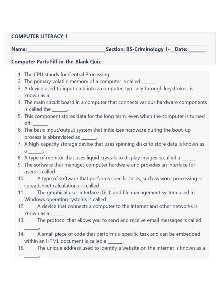 Computer Literacy 1 - Quiz 2 | PDF