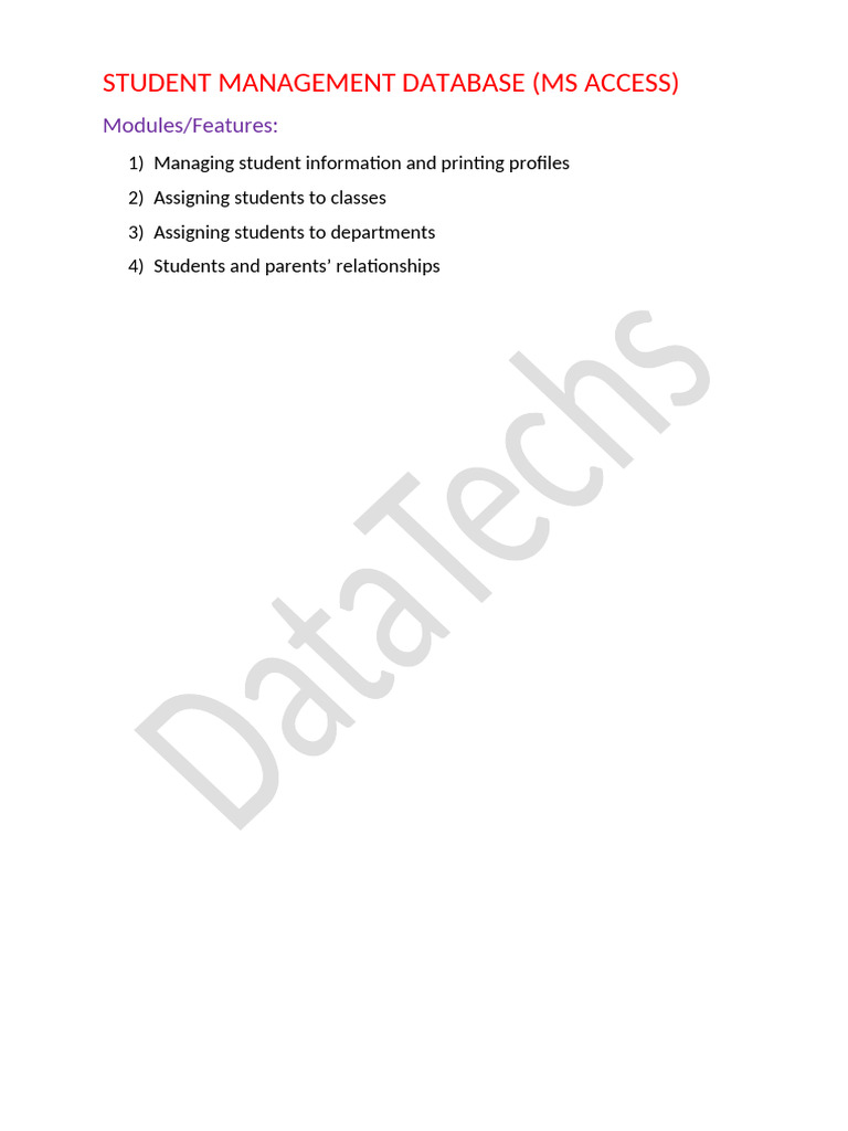 Student Management Database in MS Access | PDF