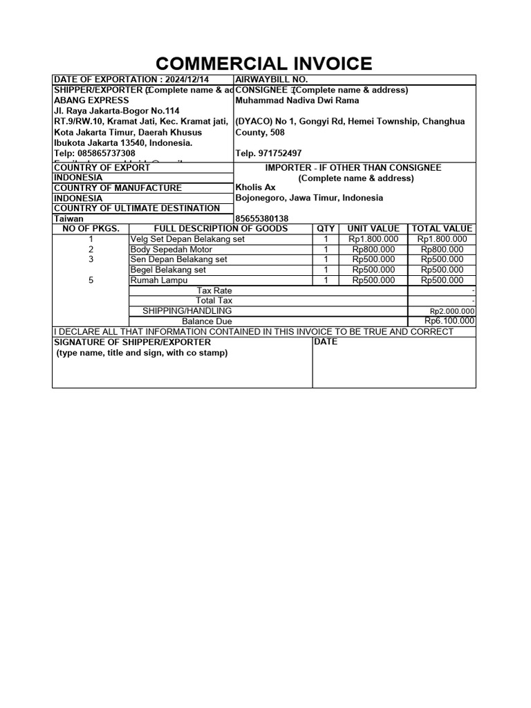 Contoh Invoice AX Fix | PDF