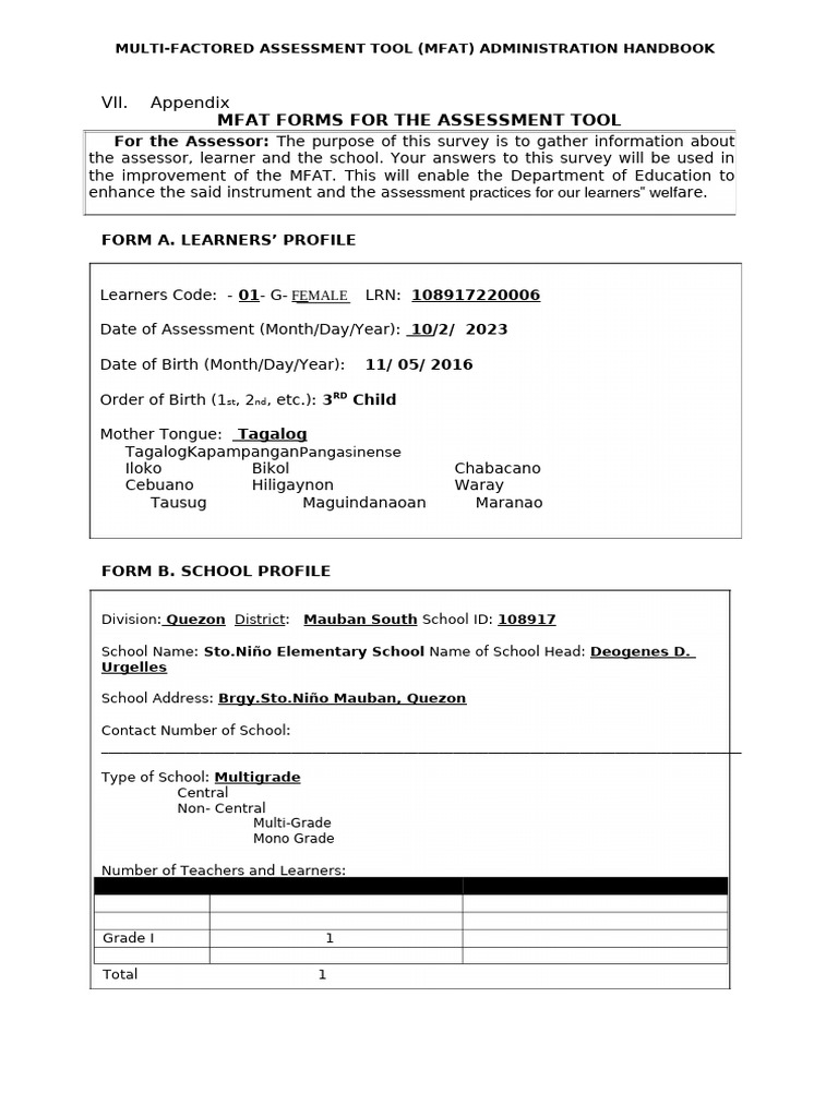 EDITED MFAT-STO.NINOES-Form-A-B-DO-8 | PDF | Cognition | Learning