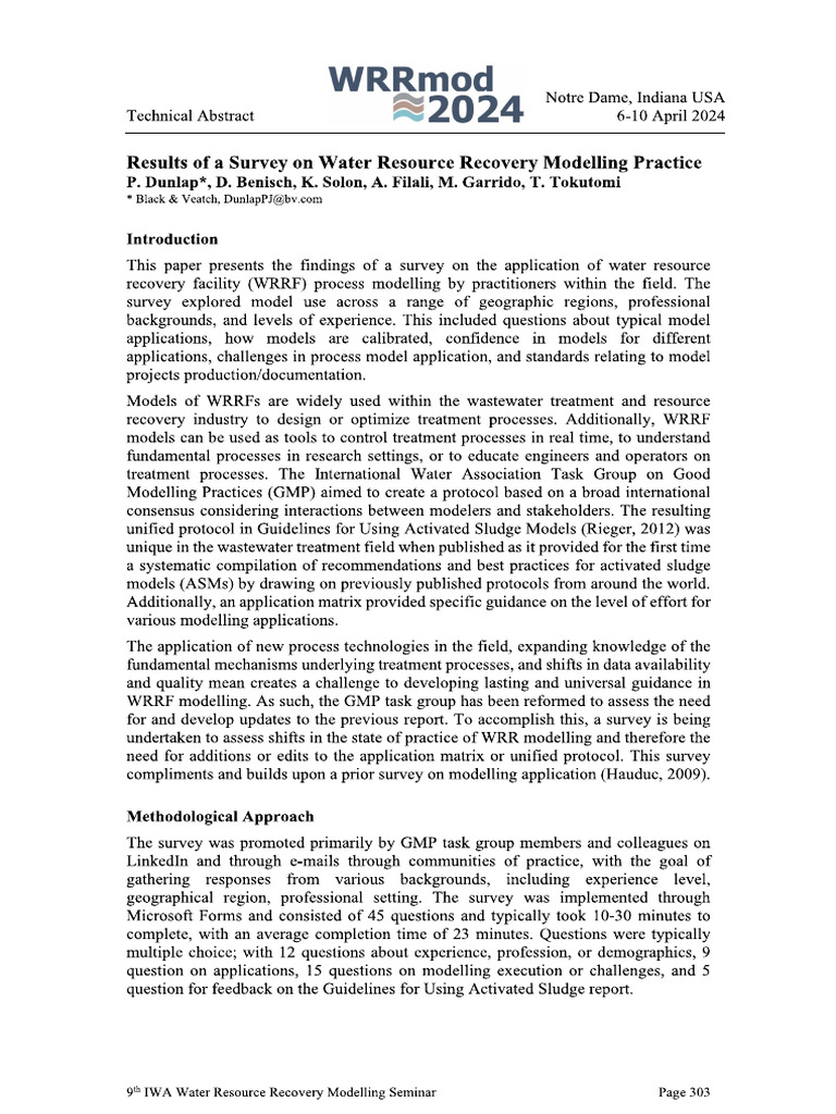 Results of A Survey On Water Resource Recovery Modelling Practice | PDF