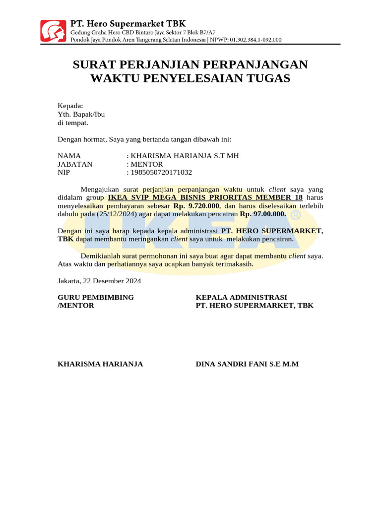 FORMAT PERPANJANGAN WAKTU IKEAAA SVIP GRUP | PDF