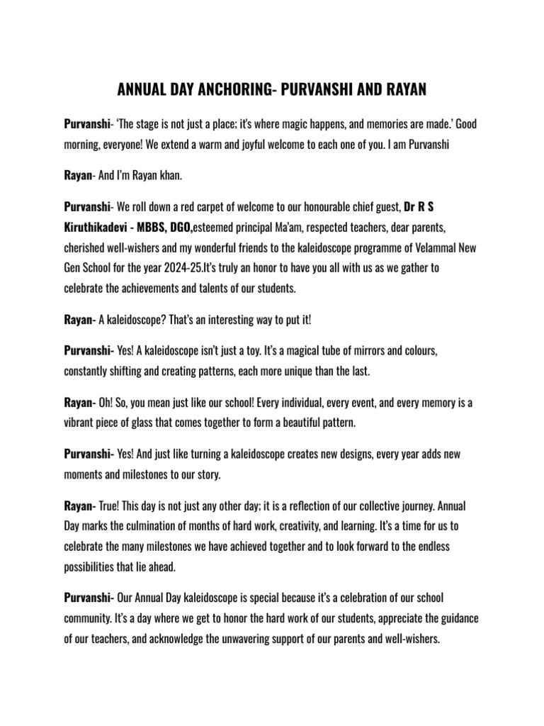 Annual Day Anchoring - Purvanshi and Rayan | PDF