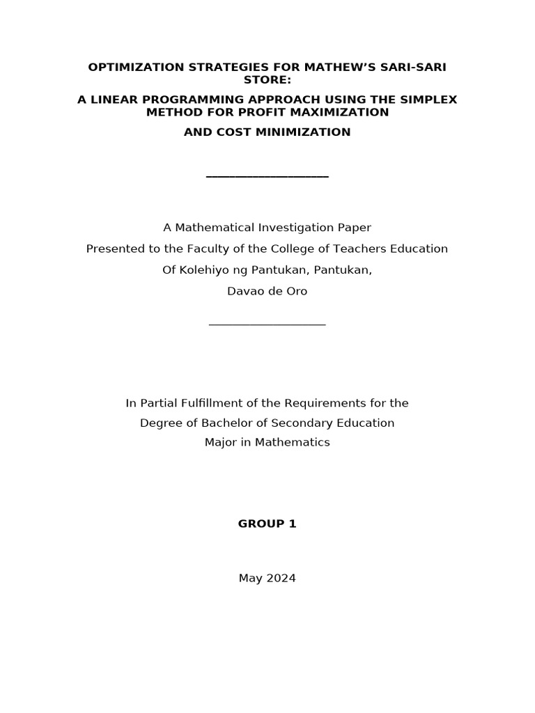 Sari-Sari Store Optimization | PDF | Linear Programming | Mathematical Optimization