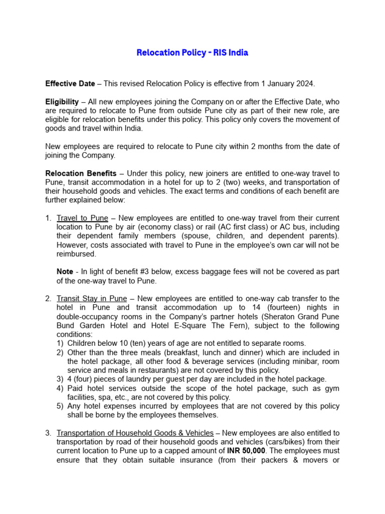 Relocation Policy - RIS India | PDF | Insurance | Reimbursement