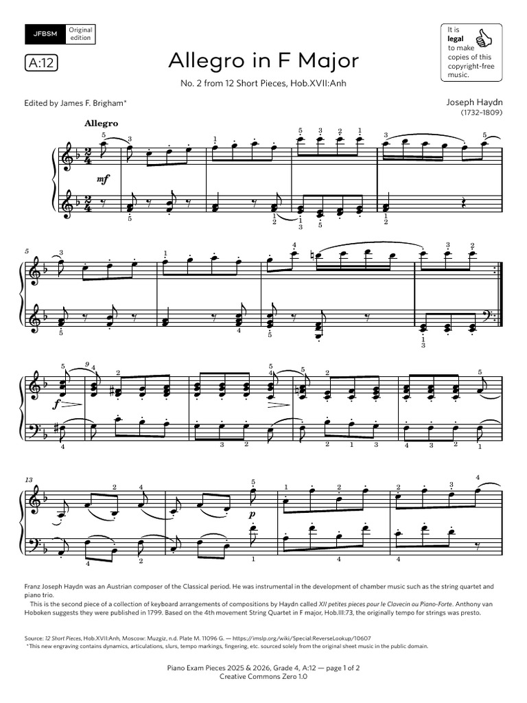 Allegro Scherzando in F - Haydn - ABRSM Grade 4 Piano Exam Pieces 2025 ...