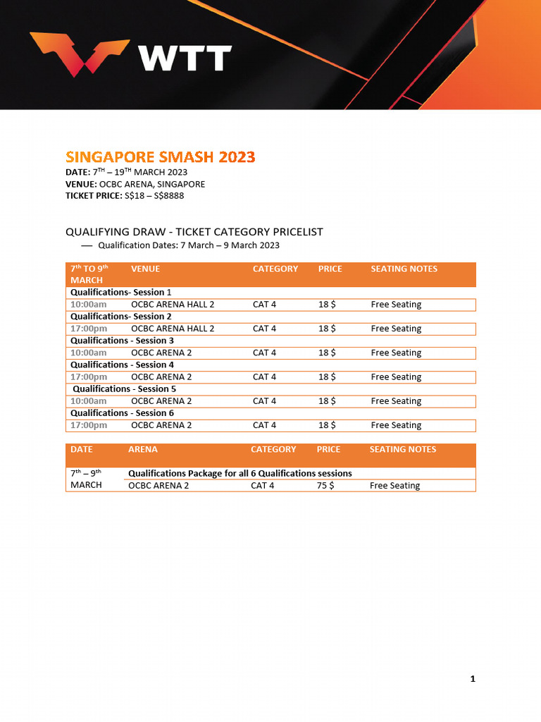 Singapore Smash 2023 Ticket Info | PDF