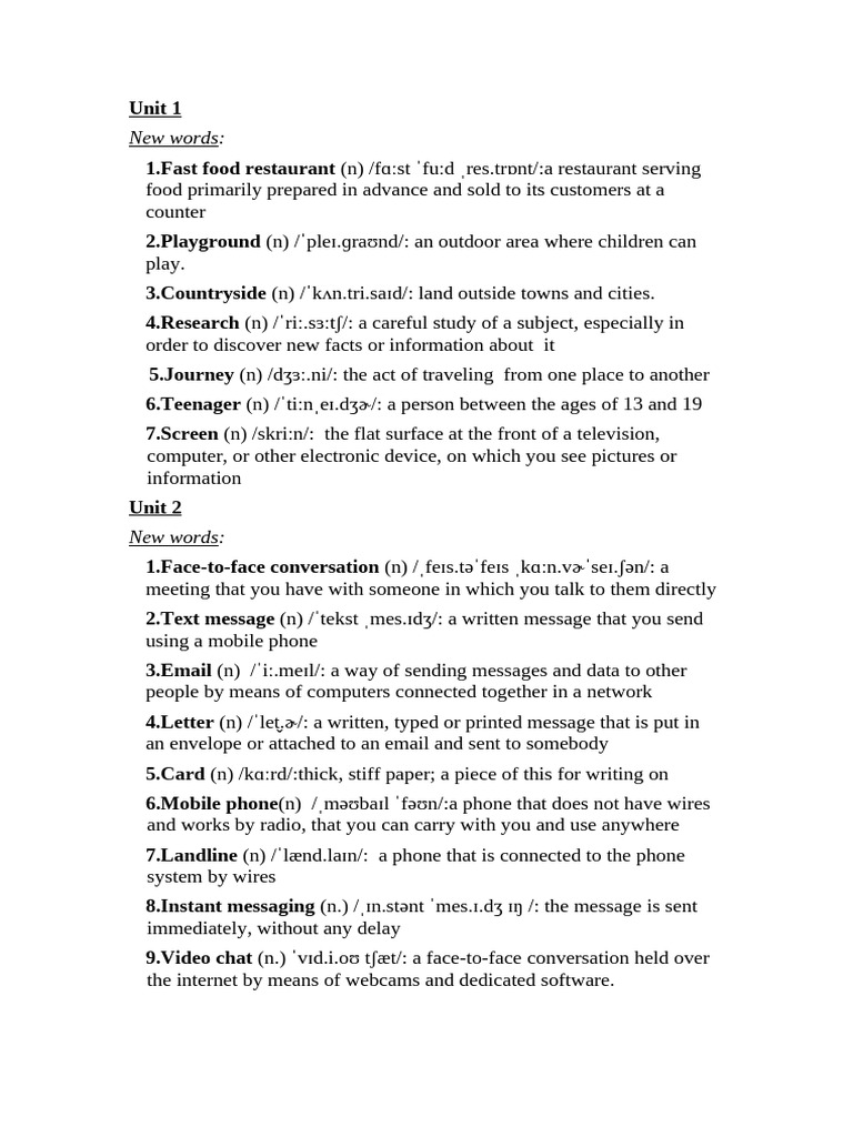 Vocabulary Unit 1 and 2 | PDF
