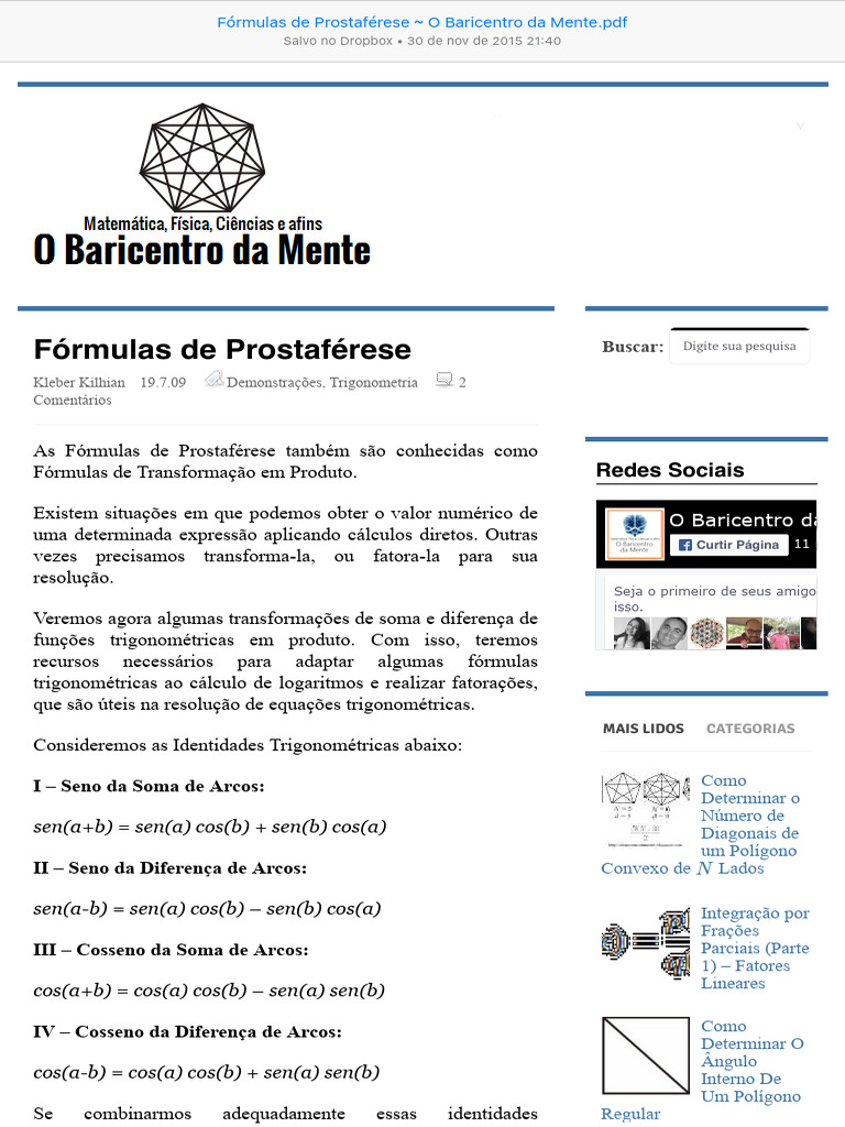 Formulas_de_Prostaferese_O_Baricentro_da | PDF | Trigonometria ...