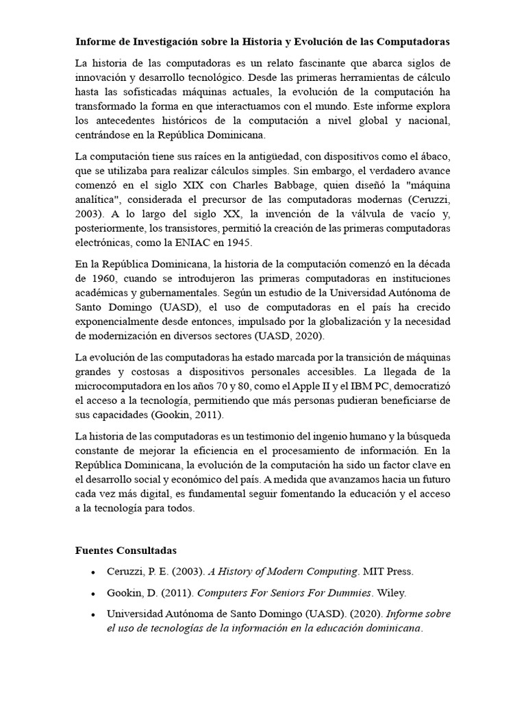 Informe de Investigación Sobre La Historia y Evolución de Las ...
