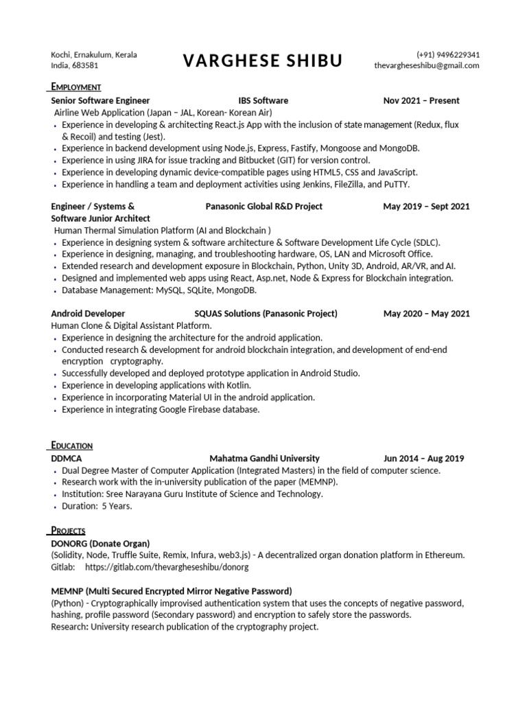 Varghese 2022 CV | PDF | Password | My Sql