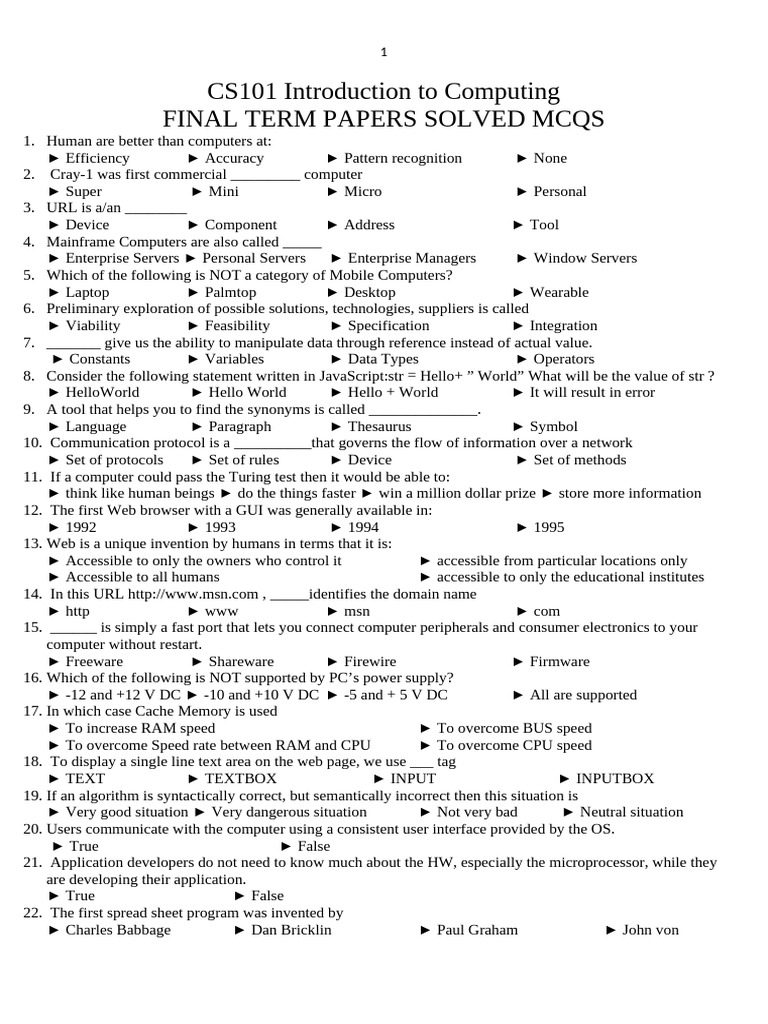 CS101 Introduction to Computing final | PDF | Computer Network | World Wide Web