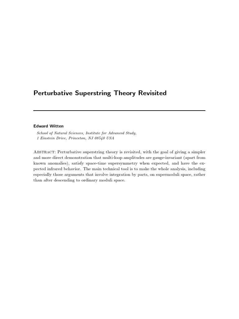 Perturbative Superstring Theory Revisited | PDF | String Theory | Gauge Theory