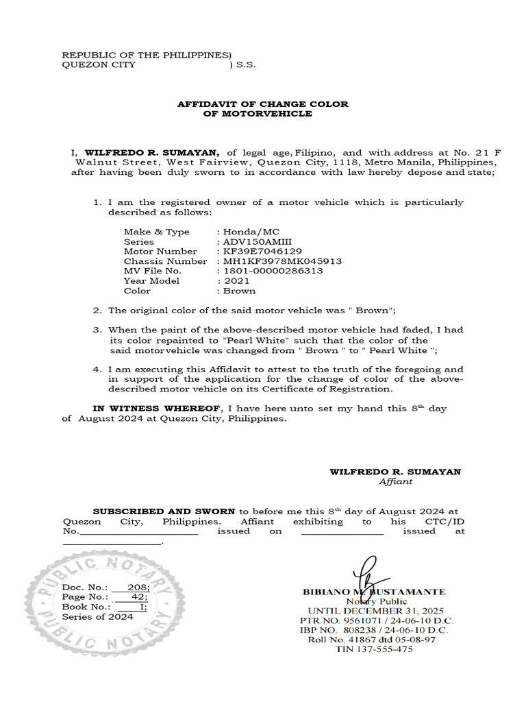 Affidavit of Change and Loss | PDF | Affidavit | Legal Procedure