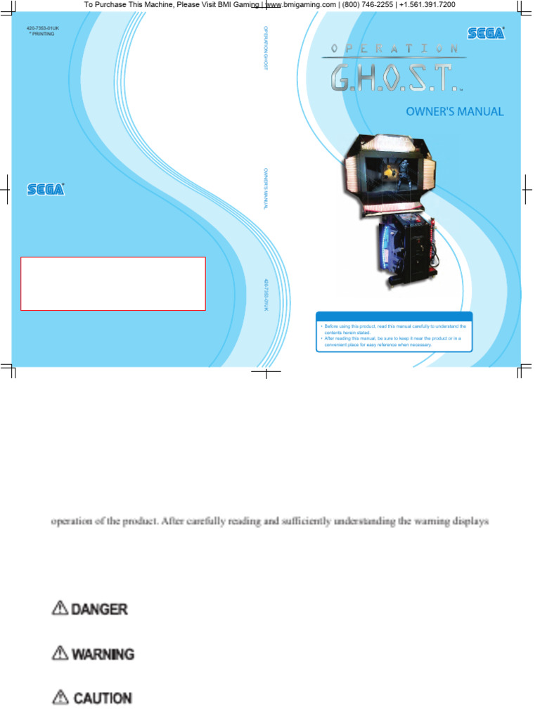 Operation Ghost 42 Video Arcade Shooting Game Operators Manual Sega ...