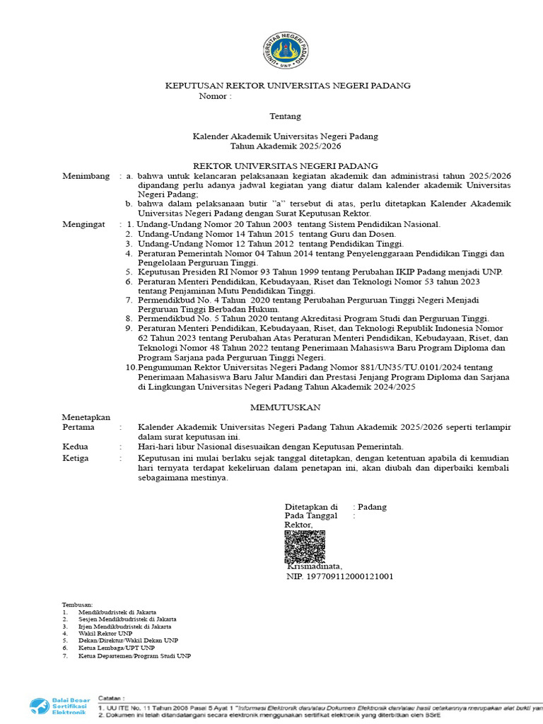 Kalender Akademik UNP 2025/2026 | PDF