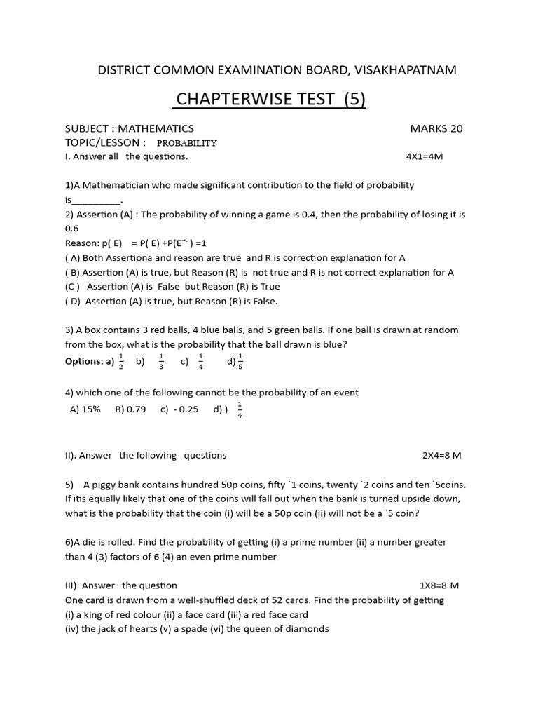 Probability Test | PDF