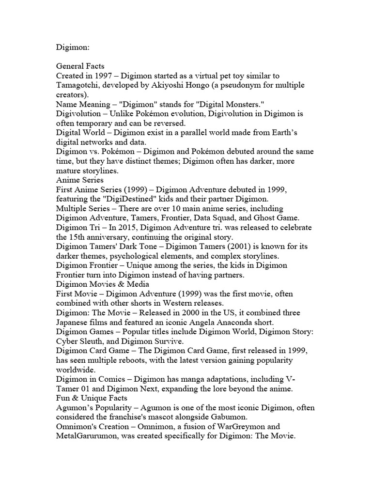 facts about digimon | PDF