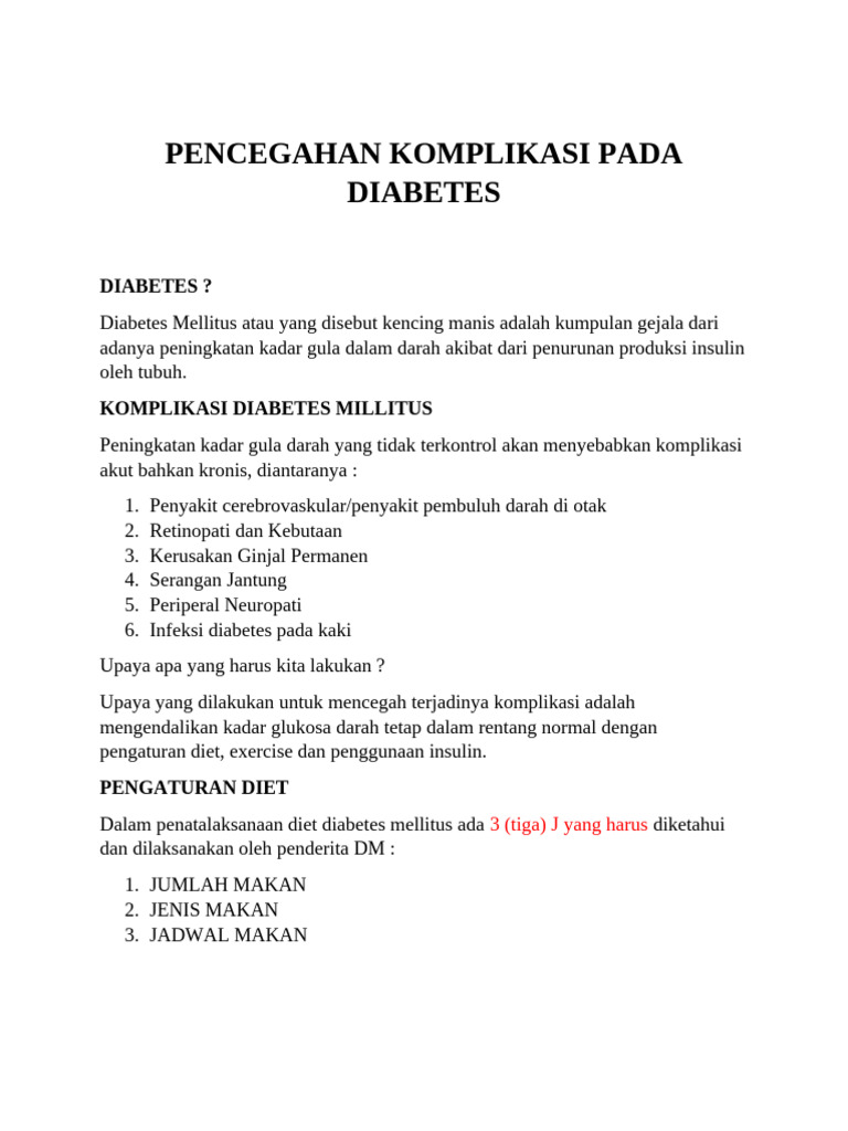 Pencegahan Komplikasi Diabetes Melitus | PDF