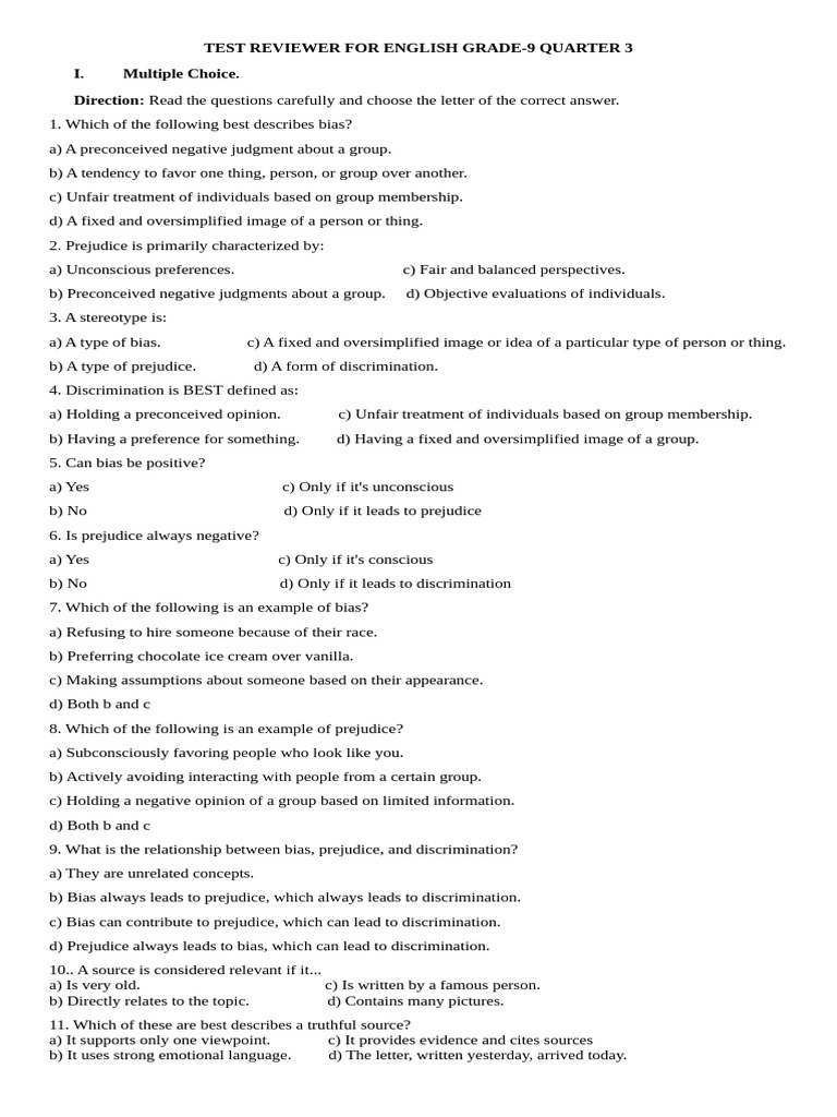Test Reviewer For English Grade | PDF | Verb | Bias