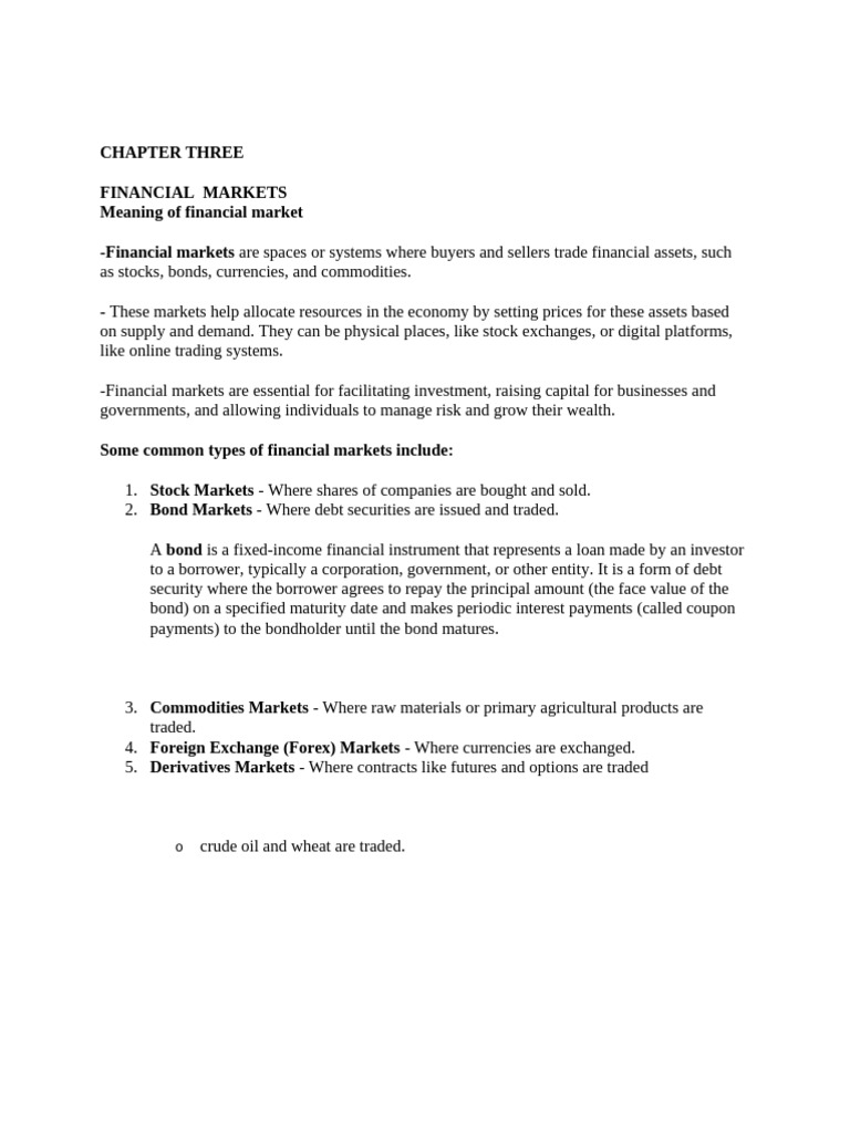 CHAPTER THREE Monetary Financial Markets | PDF | Financial Markets ...