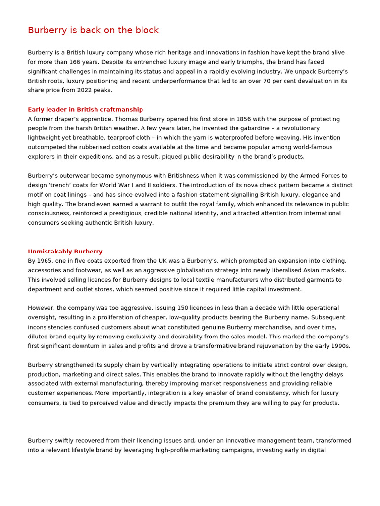 Burberry's Brand Revival Strategy | PDF | Brand | Luxury Goods