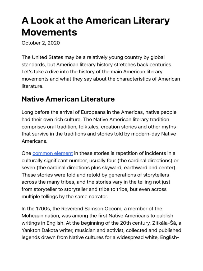 American Literary Movements Timeline - Eastern Oregon University | PDF ...