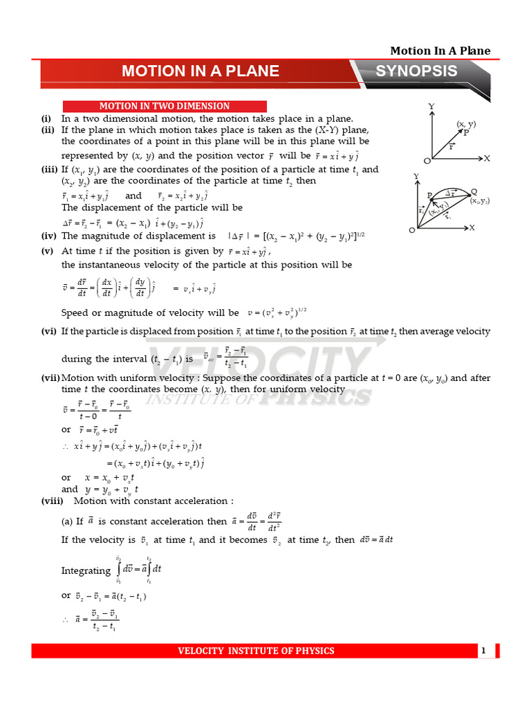 Motion in A Plane Booklet | PDF | Projectiles | Velocity