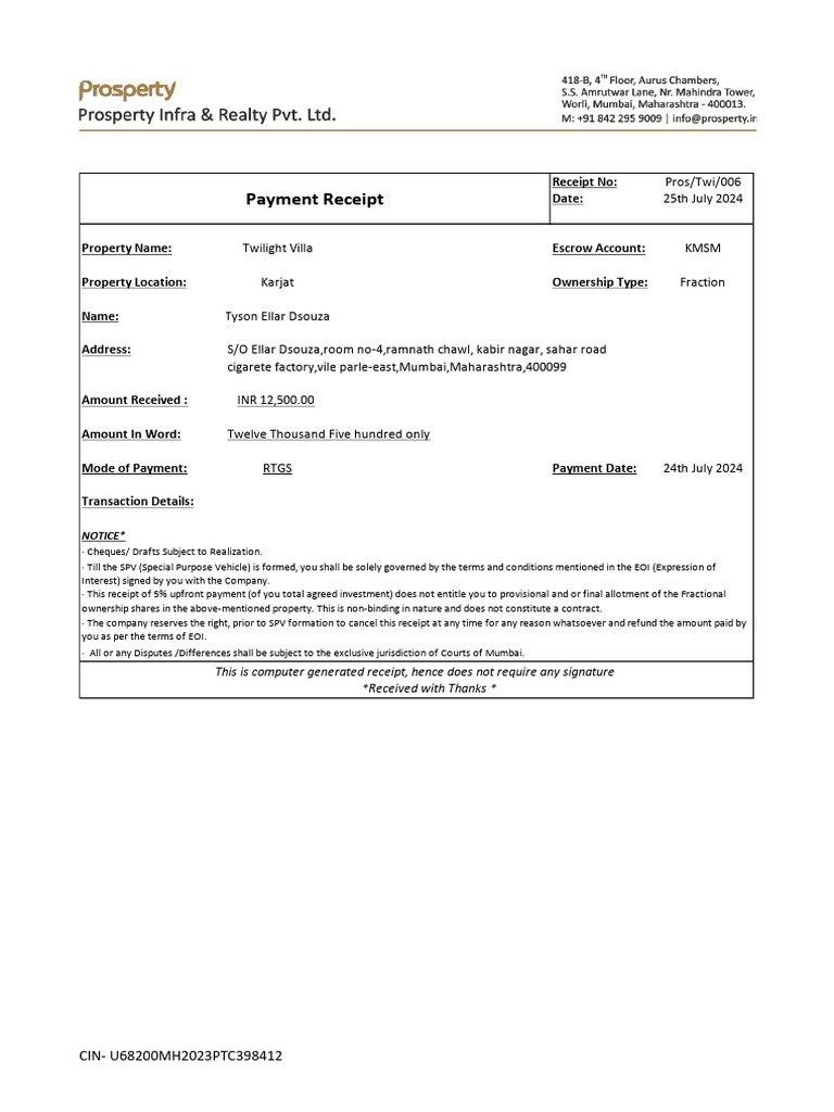 Payment Receipt - Token | PDF