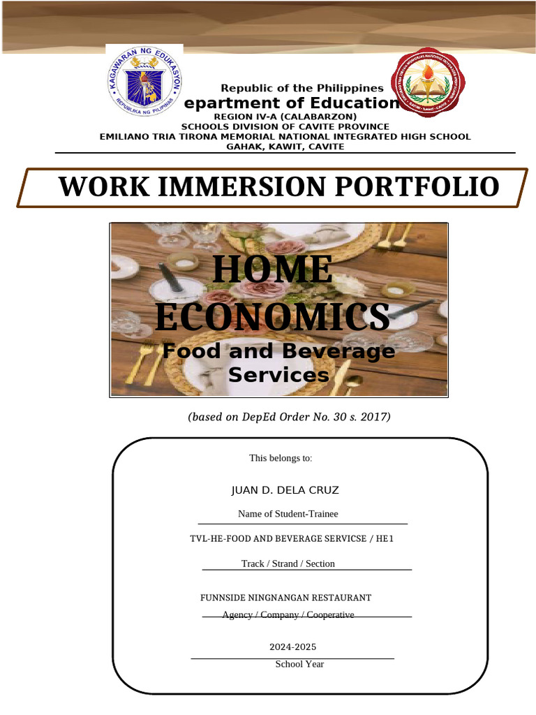 Work Immersion Portfolio Based on Deped-bp-template-1 (2) | PDF | Job ...