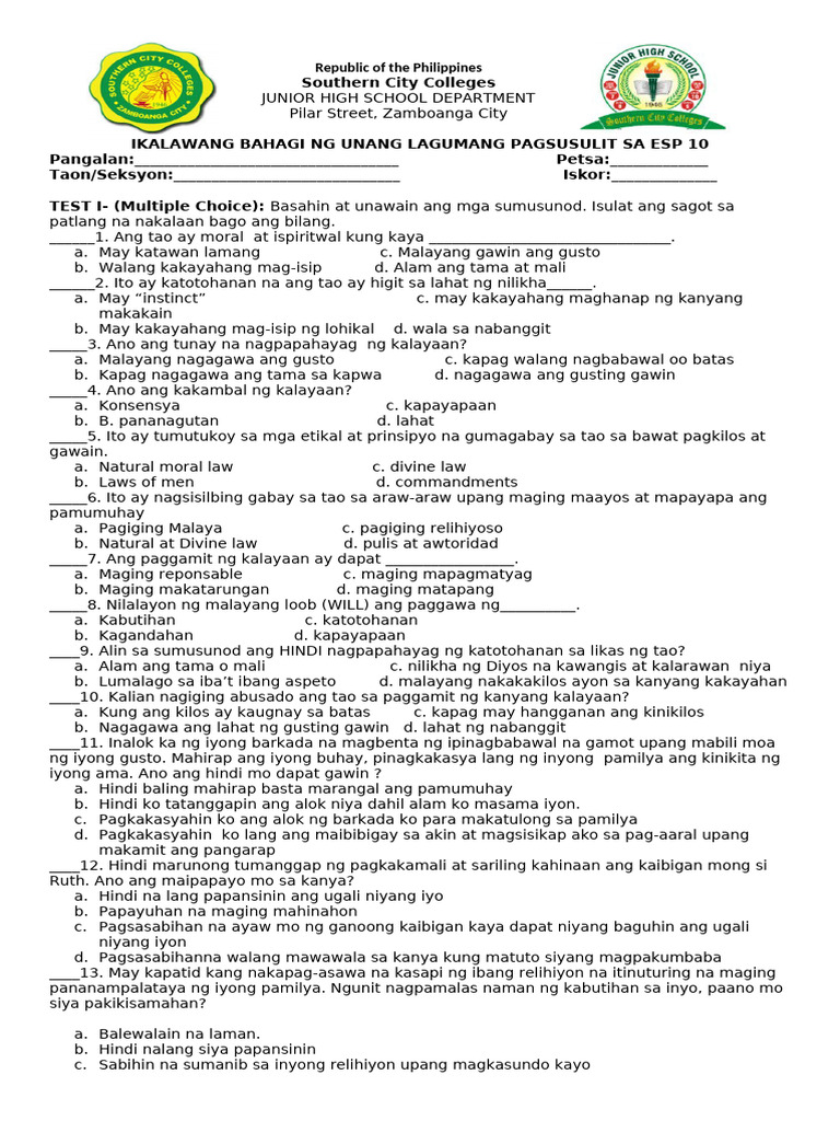 2nd Part 1st Grading Exam g10 | PDF