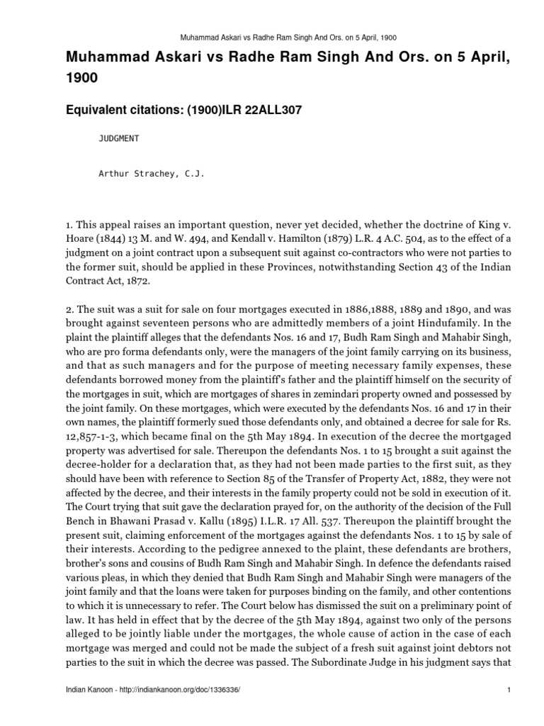 Joint Liability in Indian Contract Law | PDF | Lawsuit | Judgment (Law)