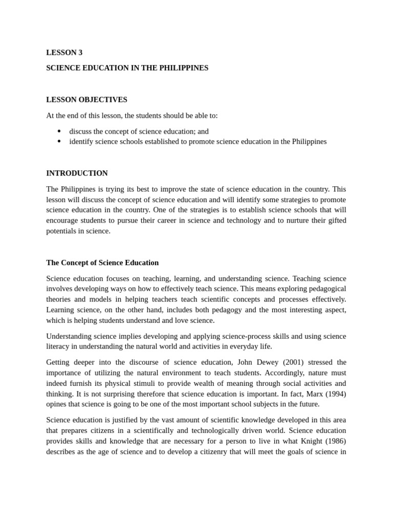 Lesson 3 Science Education in The Philippines | PDF | Science Education | Science