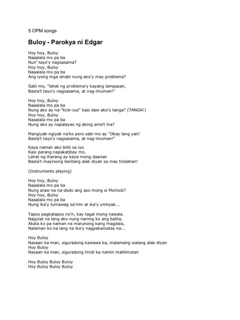 5 Opm Songs | PDF | Performing Arts | Leisure