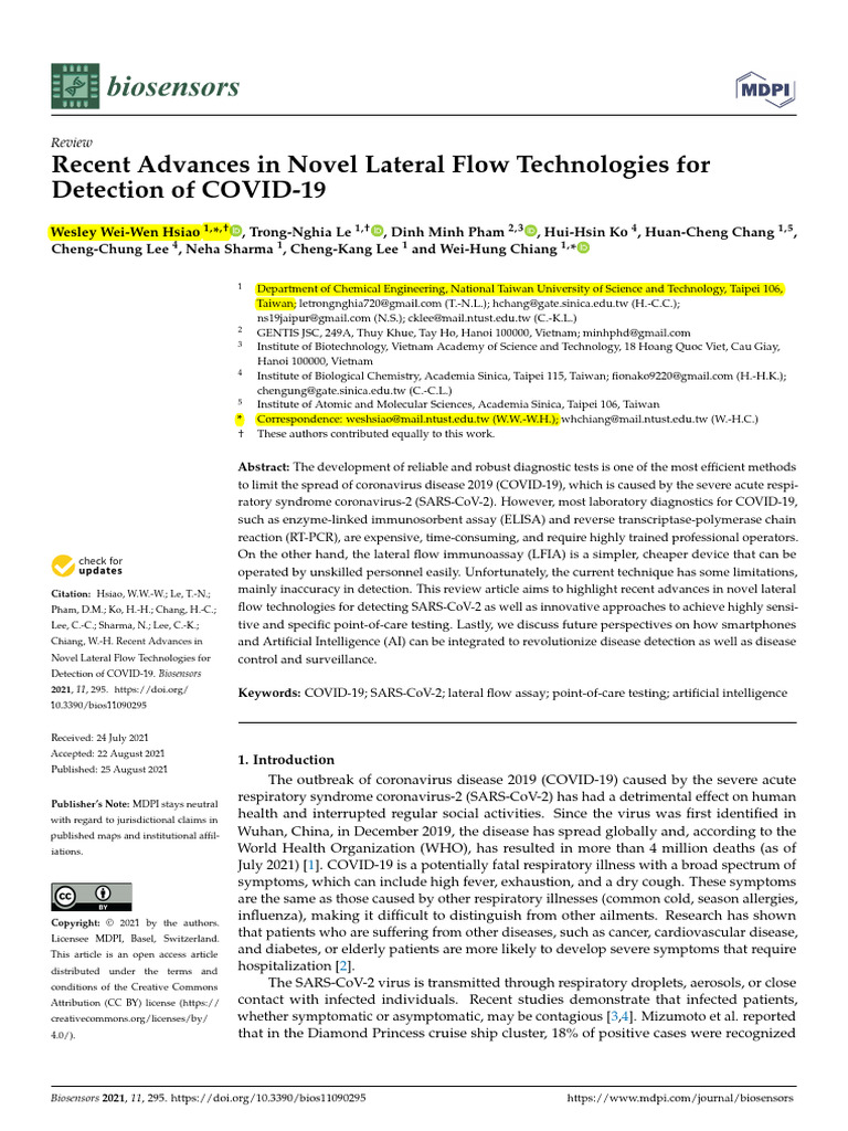 4. Recent Advances in Novel Lateral Flow Technologies for Detection of COVID-19 | PDF | Elisa ...