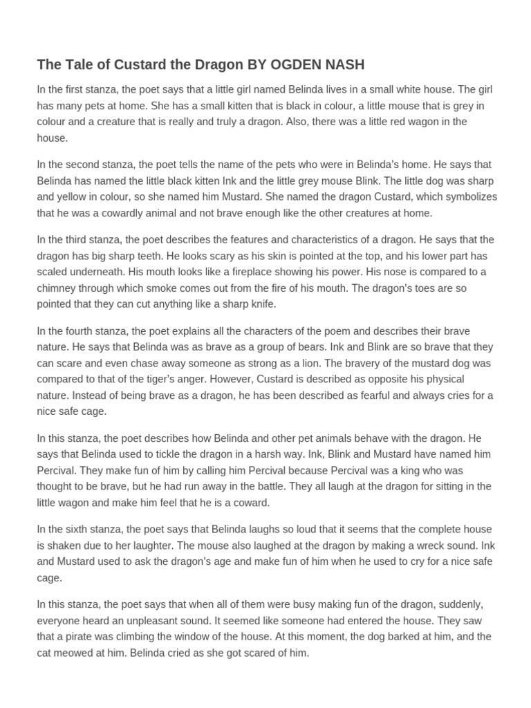 The Tale Of Custard The Dragon Pdf Laughter Dragon
