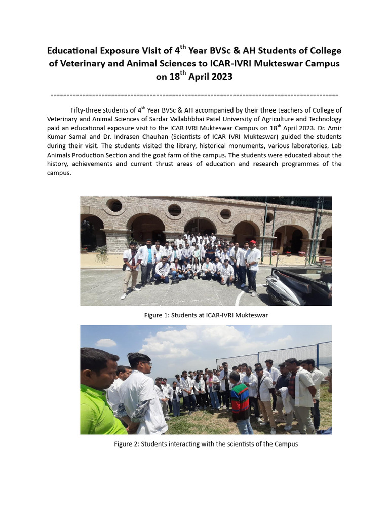 BVSc Students Visit ICAR-IVRI Mukteswar | PDF