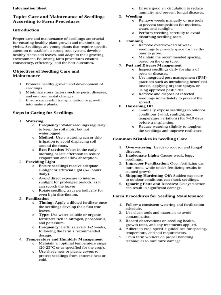 care and maintenance | PDF | Seedling | Pest (Organism)